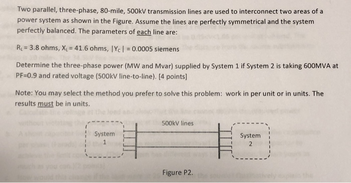 Solved Two parallel, three-phase, 80-mile, 500kV | Chegg.com