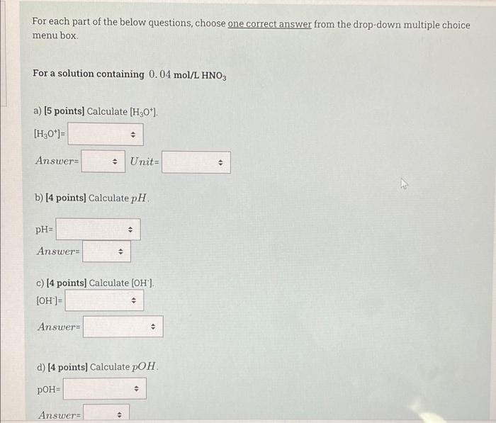 Solved For each part of the below questions, choose one | Chegg.com