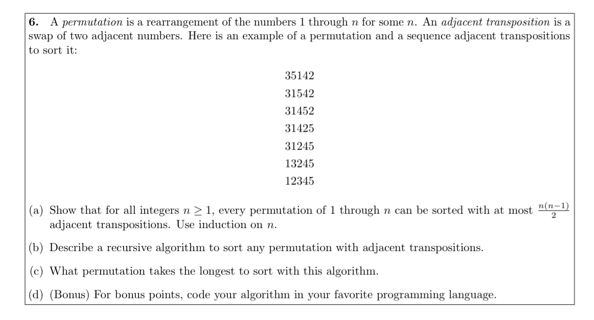 Solved A permutation is a rearrangement of the numbers 1 | Chegg.com