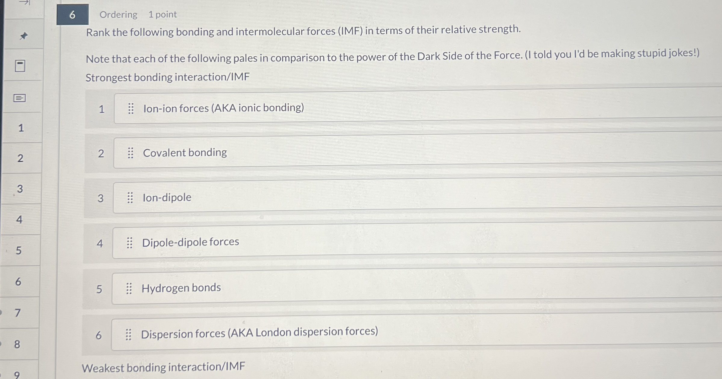 6Ordering1 ﻿pointRank the following bonding and | Chegg.com