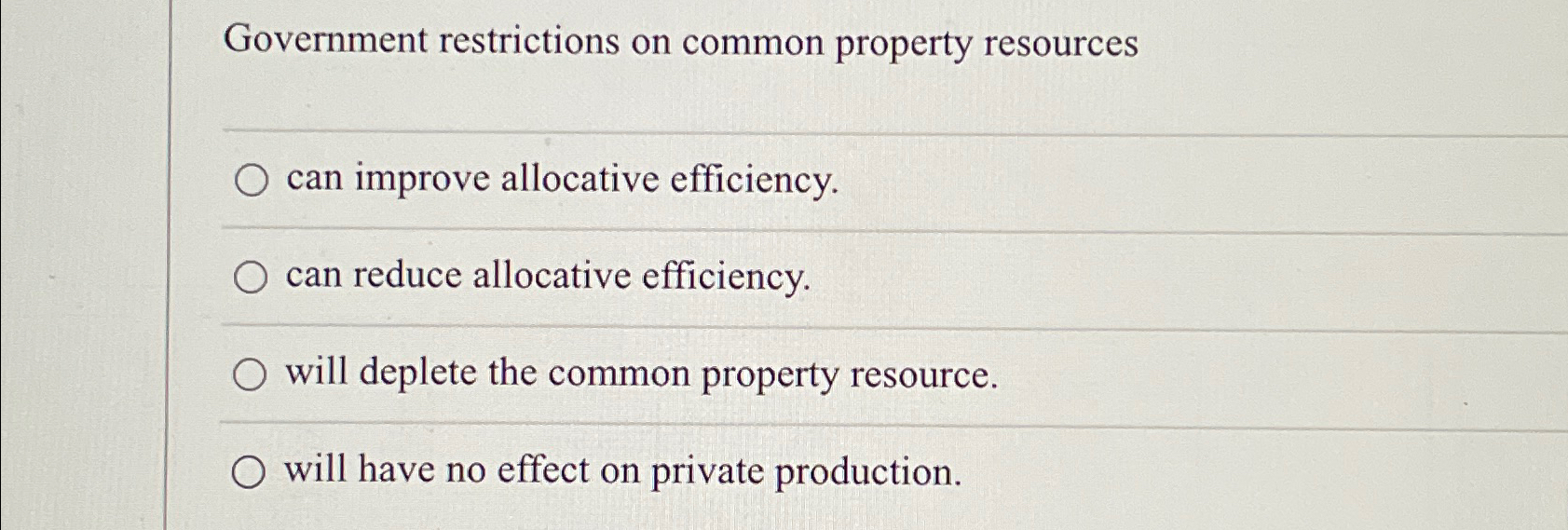 Solved Government restrictions on common property | Chegg.com