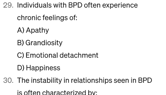 Solved Individuals with BPD often experience chronic | Chegg.com