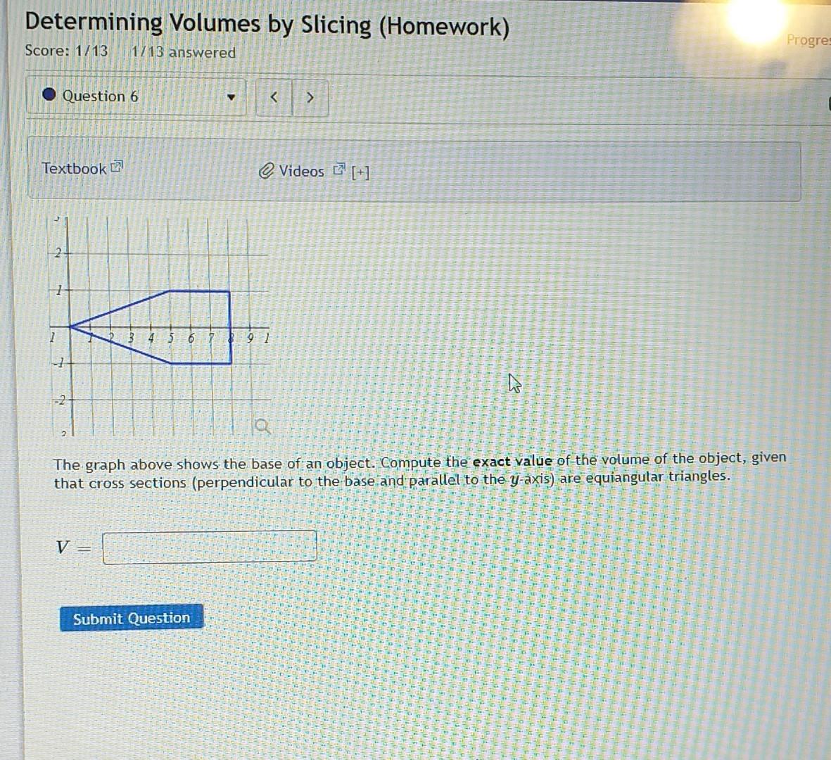 Solved Determining Volumes by Slicing (Homework) Score: | Chegg.com