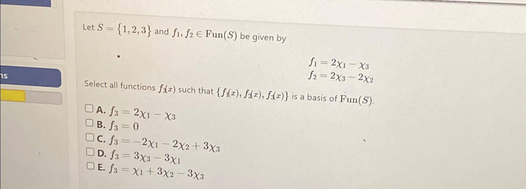 Solved Let S={1,2,3} ﻿and f1,f2inFun(S) ﻿be given | Chegg.com