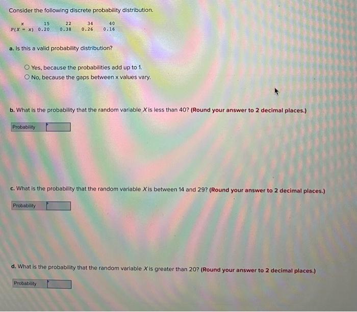 Solved Consider the following discrete probability | Chegg.com