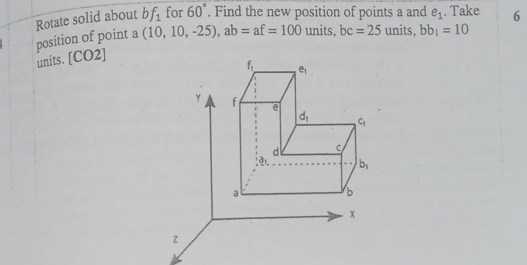 Solved Rotate solid about bf1 ﻿for 60°. ﻿Find the new | Chegg.com