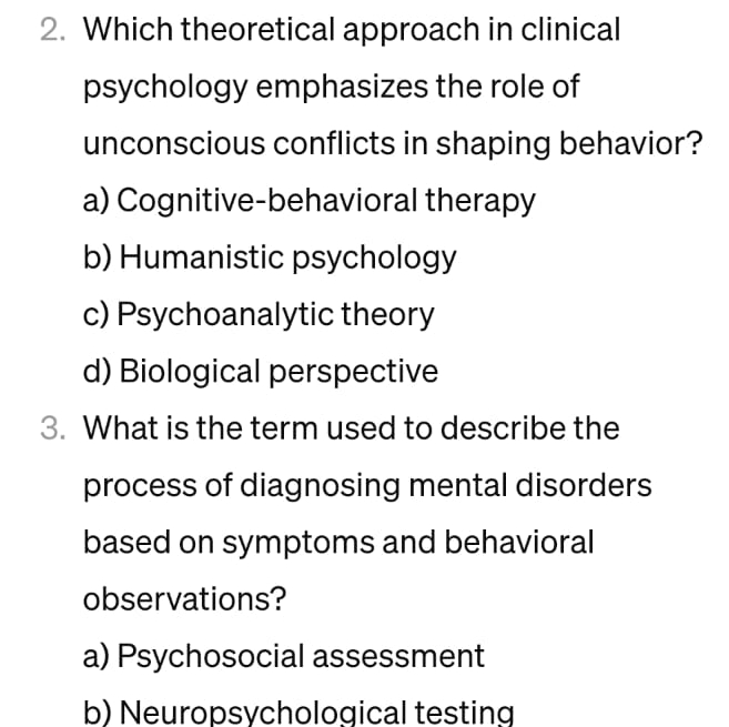 Solved Which theoretical approach in clinical psychology | Chegg.com