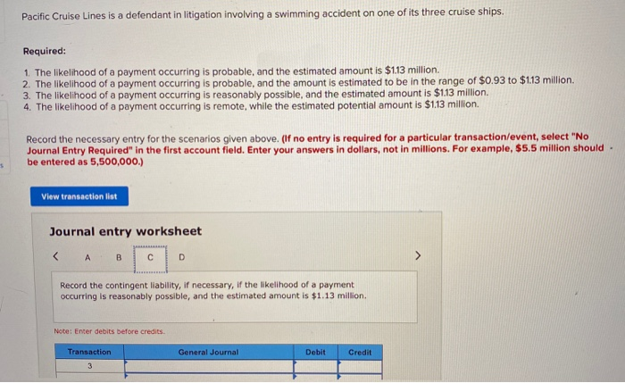 Solved Pacific Cruise Lines is a defendant in litigation | Chegg.com