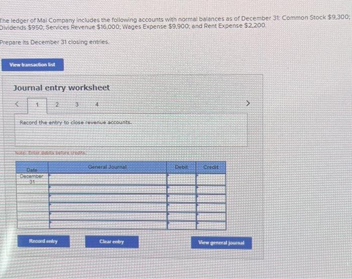 Solved he ledger of Mai Company includes the following | Chegg.com