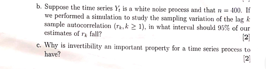 Solved b. Suppose the time series Yt is a white noise | Chegg.com