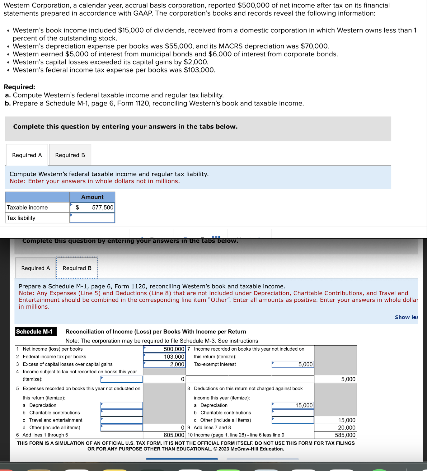 Solved Prepare a Schedule M-1, ﻿page 6, ﻿Form 1120, | Chegg.com