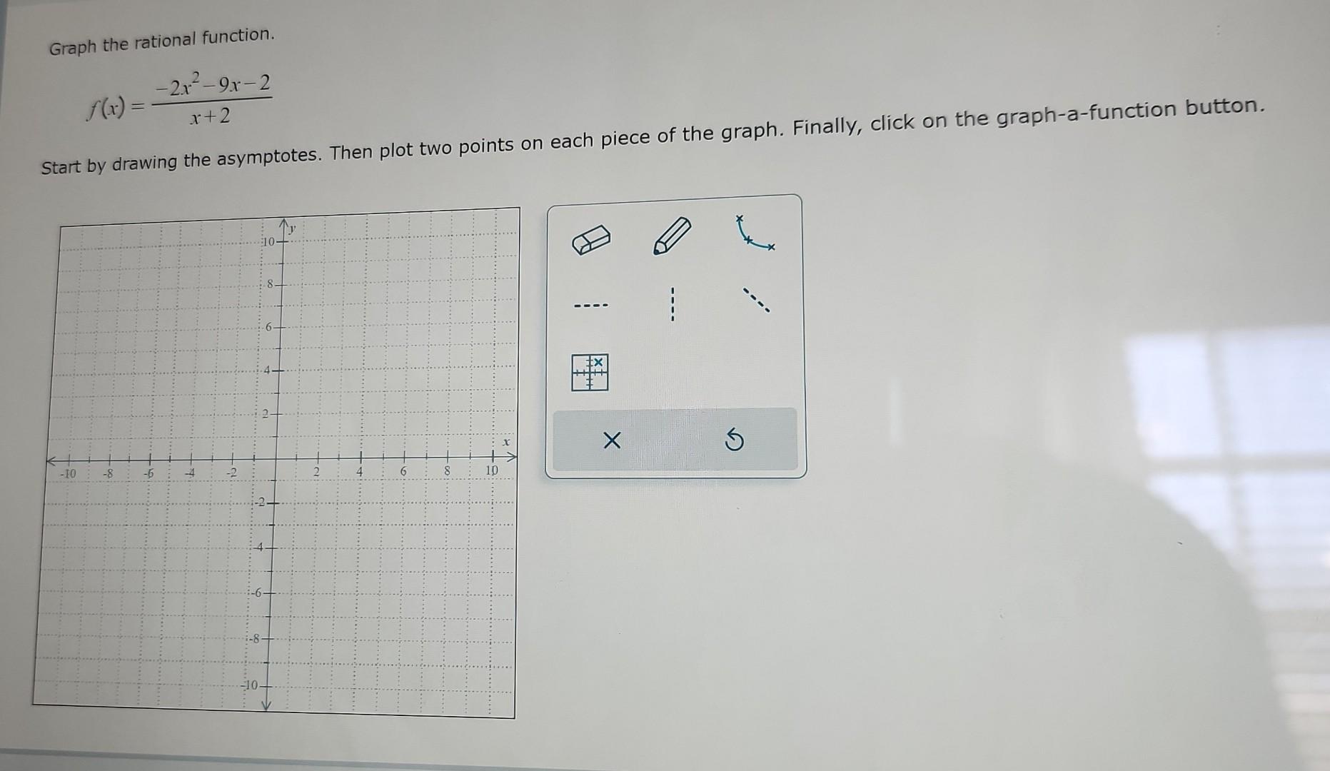 Solved Graph the rational function. f(x)=x+2−2x2−9x−2 Start | Chegg.com