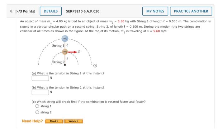 Solved An Object Of Mass M1 4 00 Kg Is Tied To An Object Of