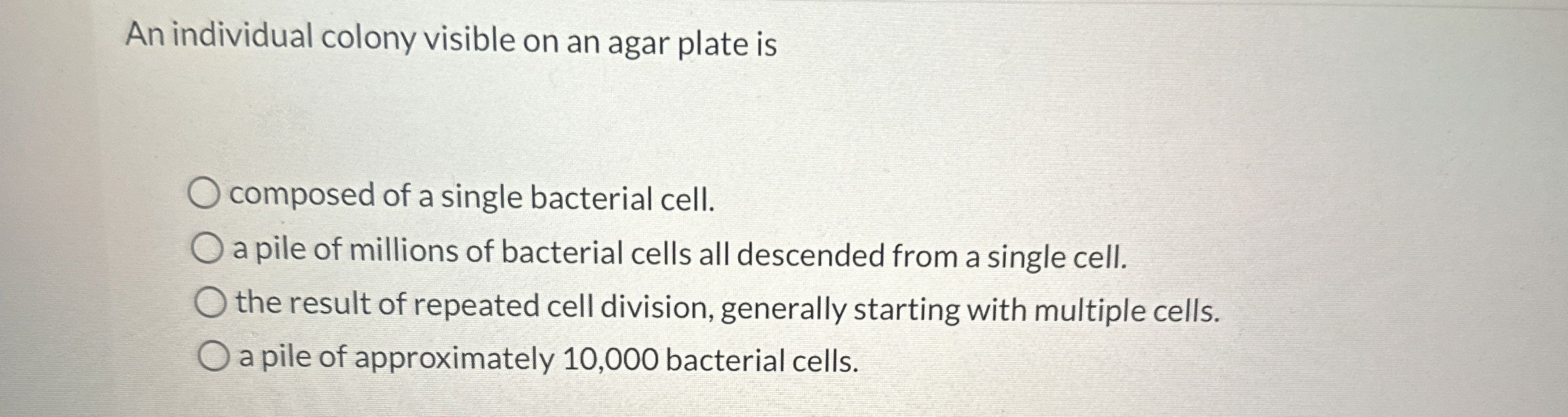 Solved An individual colony visible on an agar plate | Chegg.com