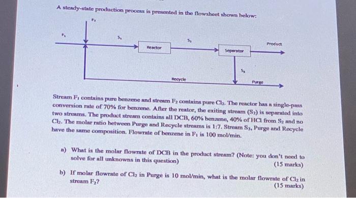Solved A steady-state production process is presented in the | Chegg.com