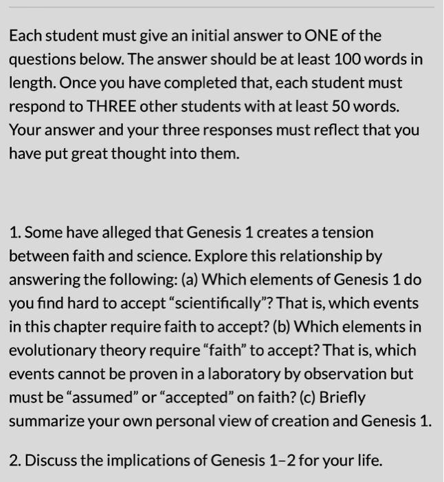 Each student must give an initial answer to ONE of | Chegg.com