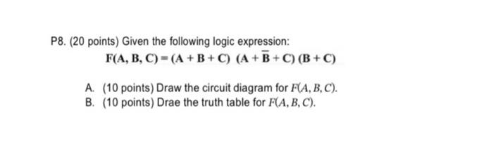 Solved P8. (20 points) Given the following logic expression: | Chegg.com