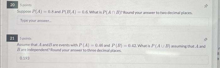 Solved Suppose P(A)=0.8 and P(B∣A)=0.6. What is P(A∩B) ? | Chegg.com