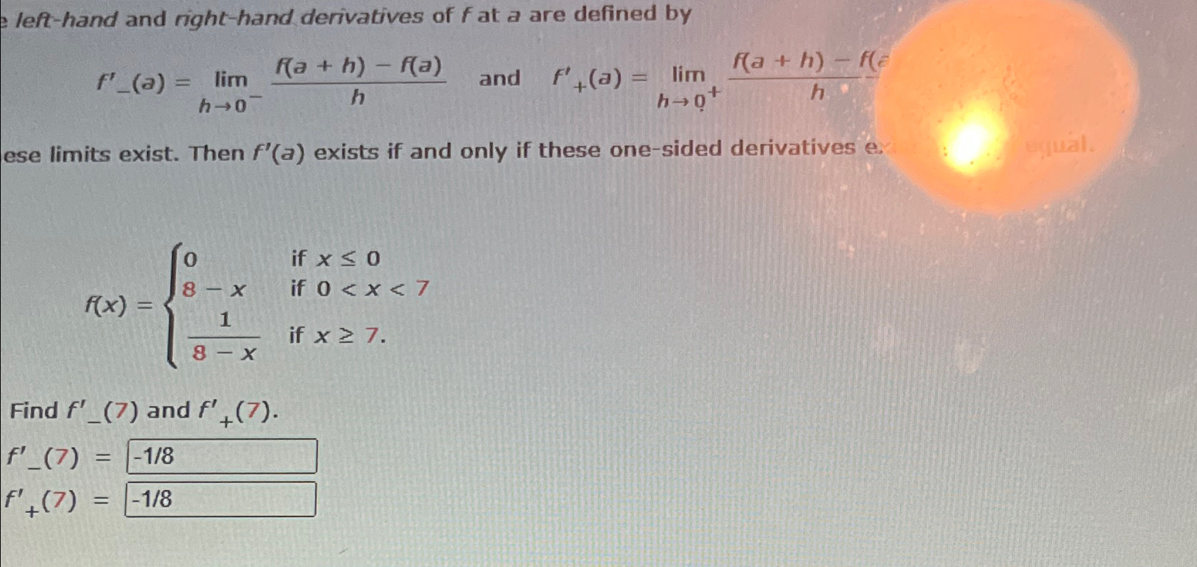 Solved left-hand and night-hand derivatives of f ﻿at a are | Chegg.com