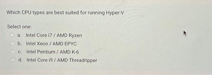 Solved Which CPU types are best suited for running Hyper-V | Chegg.com