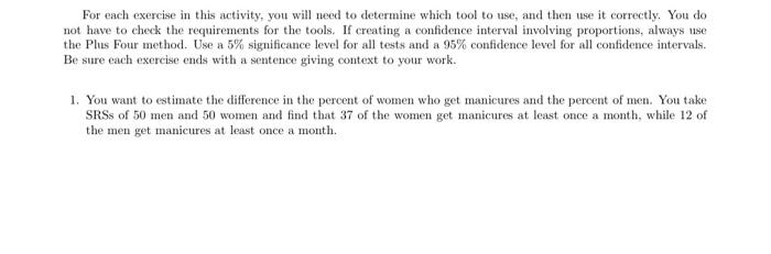 Solved For each exercise in this activity, you will need to | Chegg.com