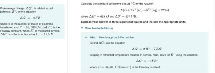 Solved Calculate The Standard Cell Potential At 25∘c For The