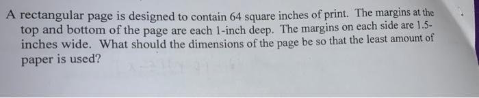 Solved A rectangular page is designed to contain 64 square | Chegg.com