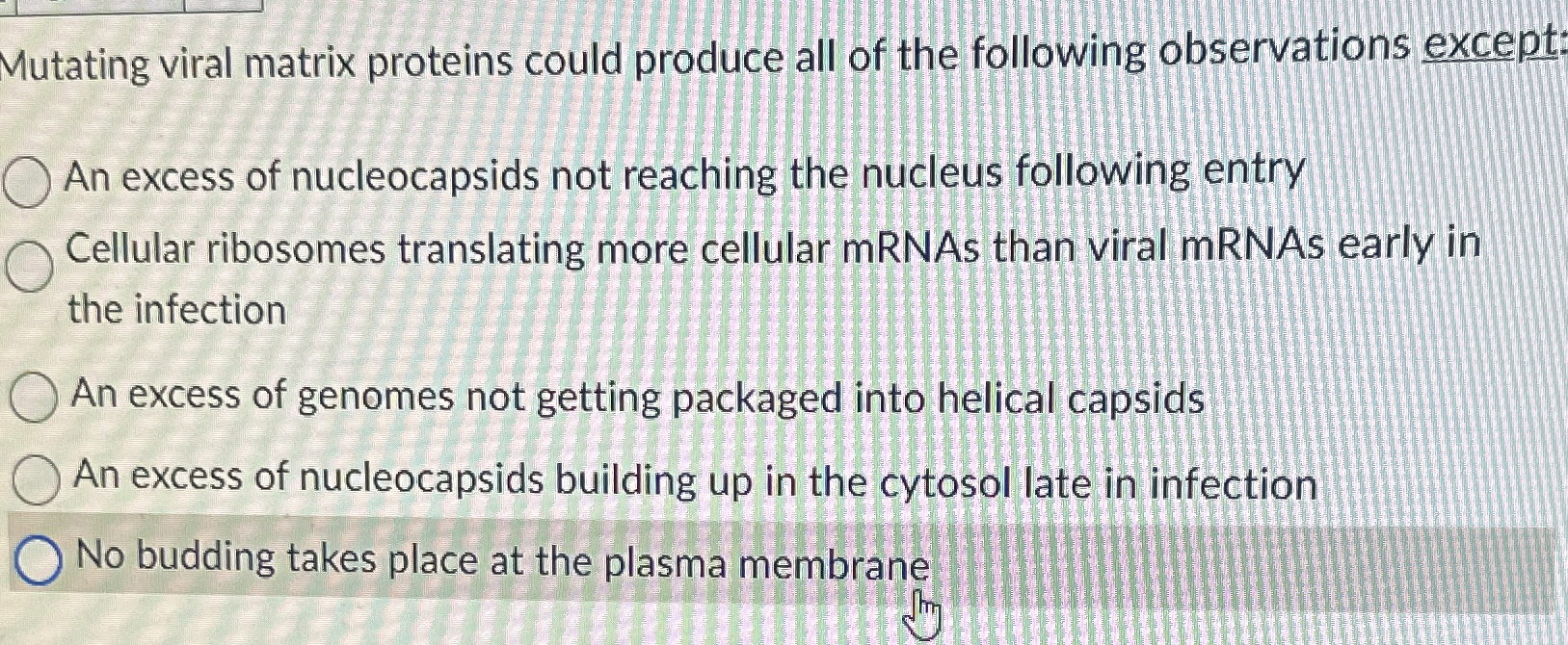 Solved Mutating viral matrix proteins could produce all of | Chegg.com