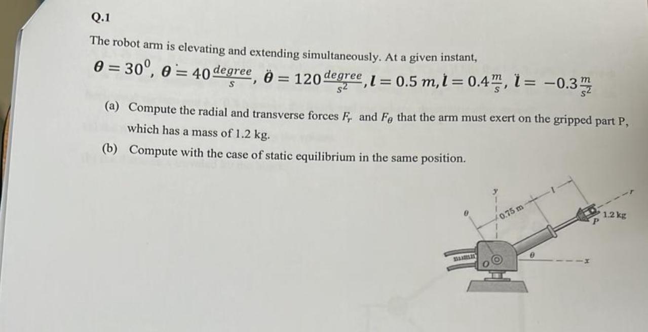 Solved Q.1The robot arm is elevating and extending | Chegg.com
