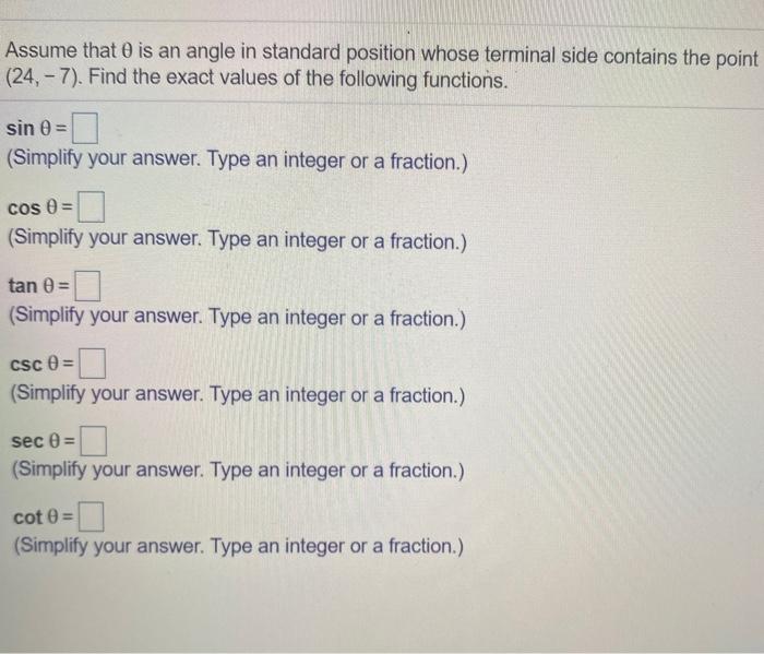 Solved Assume that is an angle in standard position whose | Chegg.com
