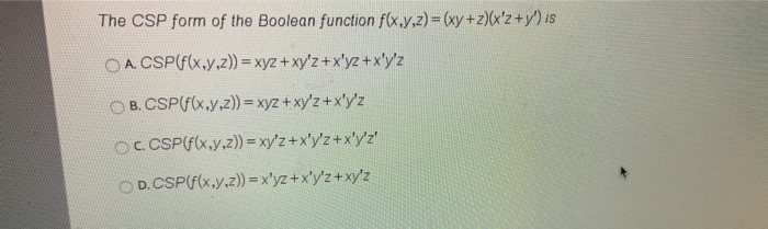 Solved The Csp Form Of The Boolean Function 6741