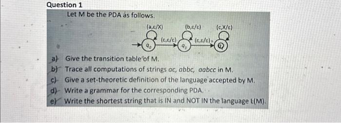 Solved Question 1 Let M be the PDA ás follows. a) Give the | Chegg.com