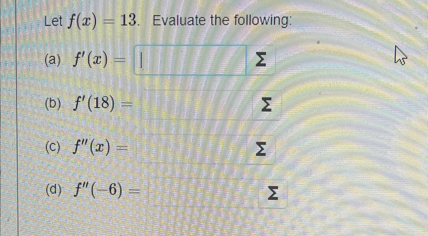 Solved Let f(x)=13. ﻿Evaluate the | Chegg.com