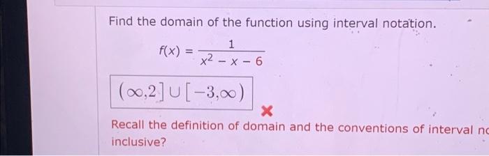 Solved Find the domain of the function using interval | Chegg.com