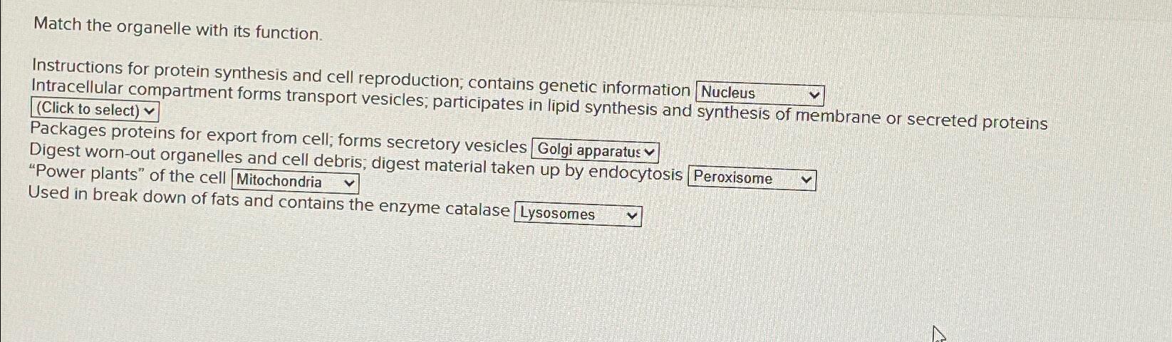 Solved Match the organelle with its function.Instructions | Chegg.com