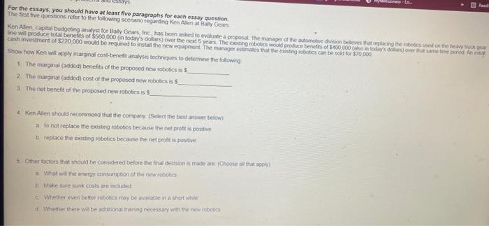 Solved ins. Read For the essays, you should have at least | Chegg.com