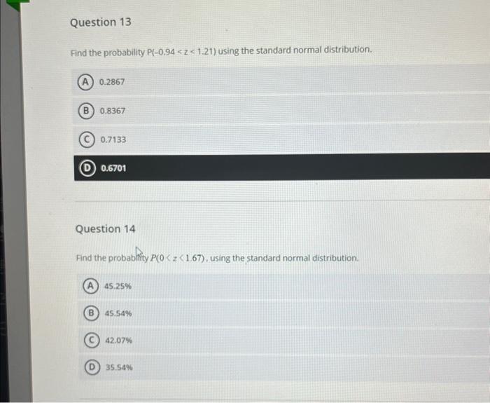 Solved Find the probability P(−0.94 | Chegg.com