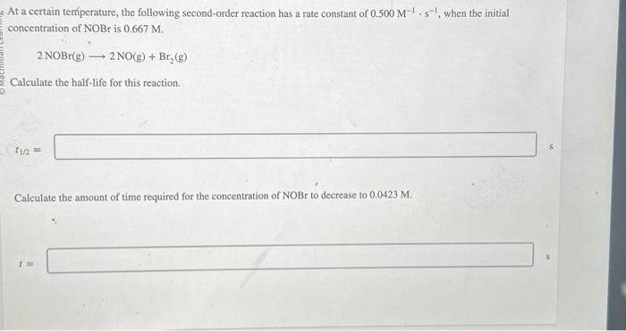 Solved At a certain temperature, the following second-order | Chegg.com