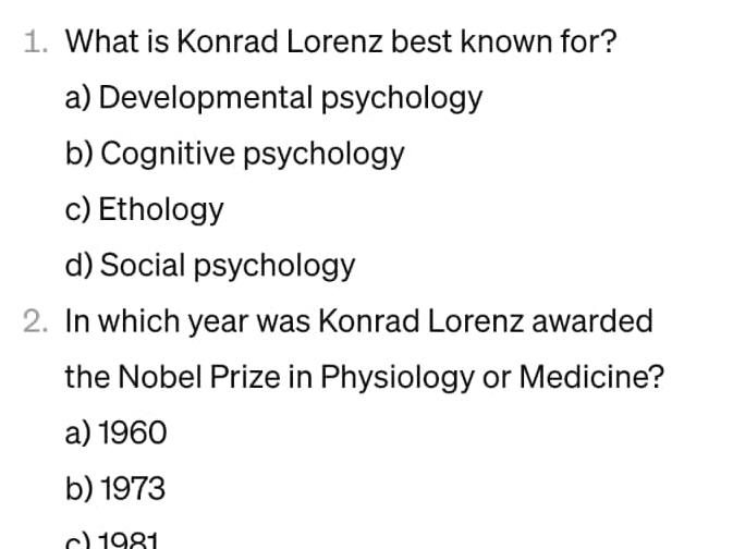Solved What is Konrad Lorenz best known for?a) | Chegg.com