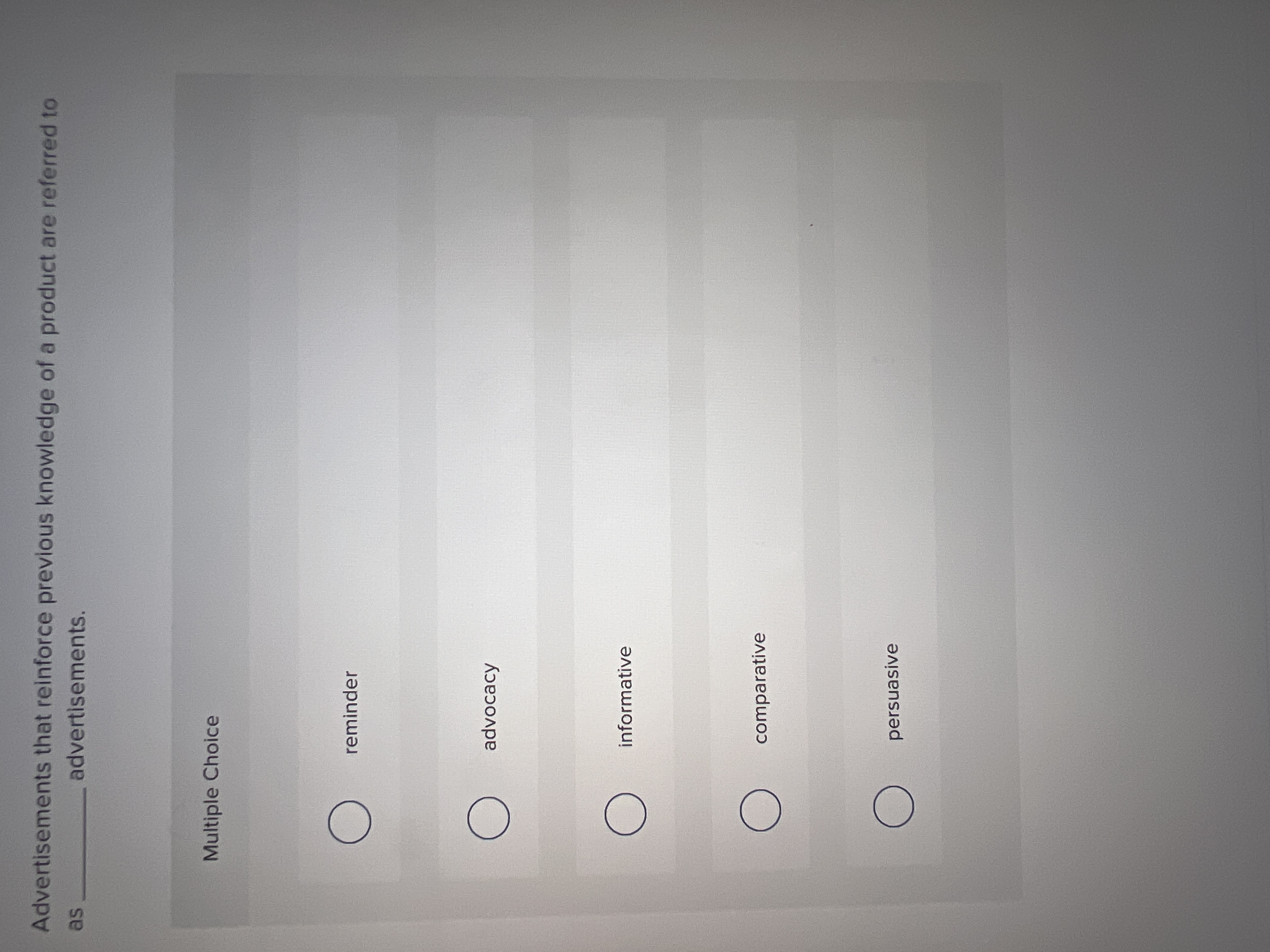 Solved Advertisements that reinforce previous knowledge of a | Chegg.com