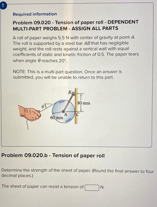 Solved Required information Problem 09.020 - Tension of | Chegg.com