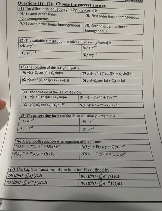 Solved \begin{tabular}{|l|l|} \hline (4) The solution of the | Chegg.com