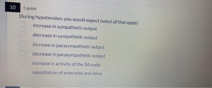 Solved During hypotension, you would expect (select all that | Chegg.com