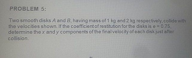 Solved PROBLEM 5: Two smooth disks A and B, having mass of 1 | Chegg.com