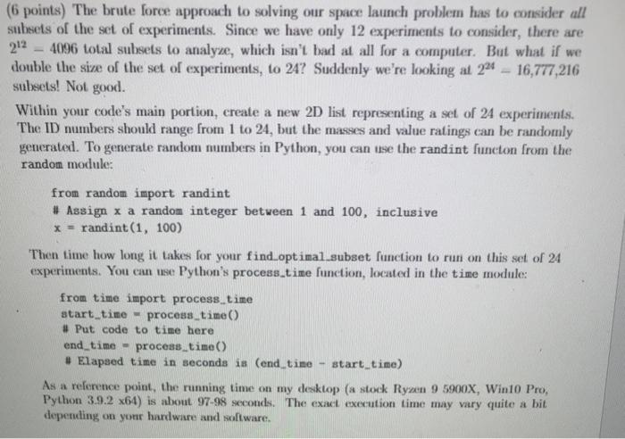 (6 points) The brute force approach to solving our | Chegg.com