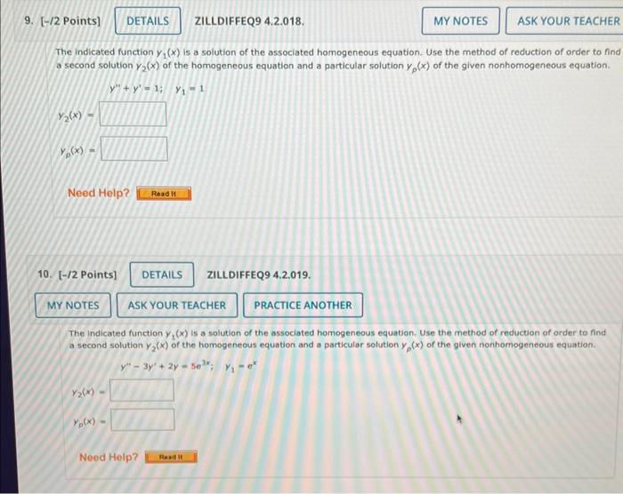 Solved The indicated function y1(x) is a solution of the | Chegg.com