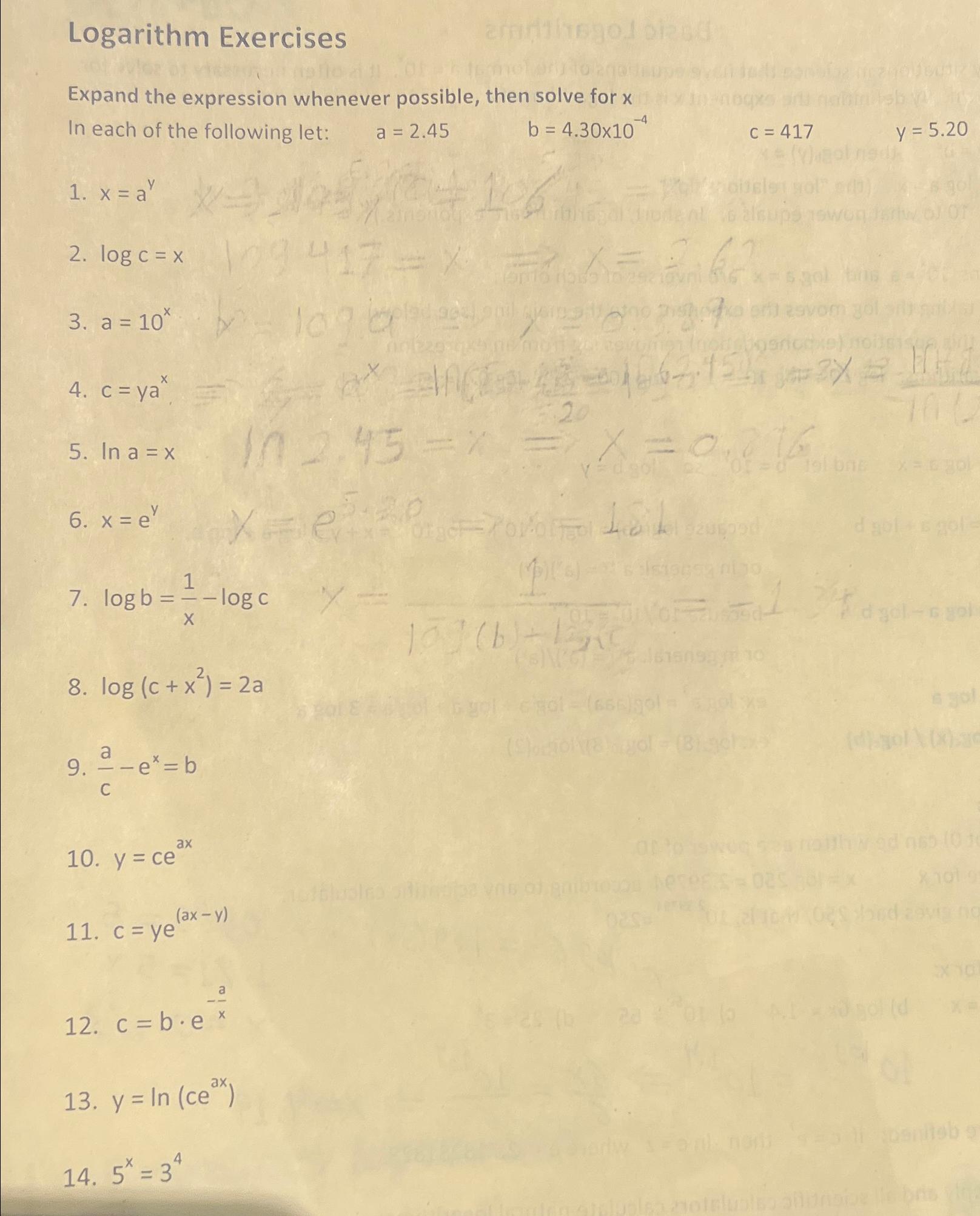Solved Logarithm ExercisesExpand the expression whenever | Chegg.com