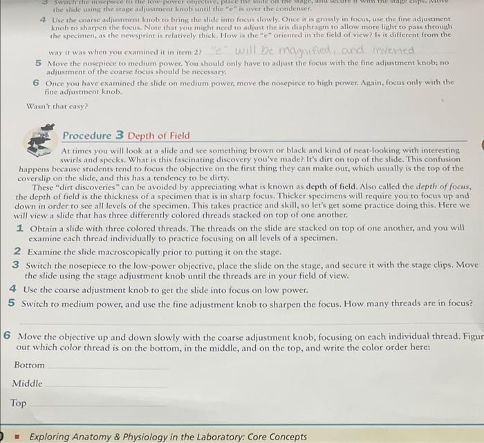 Solved the slide using the stage adjustment knob until the | Chegg.com
