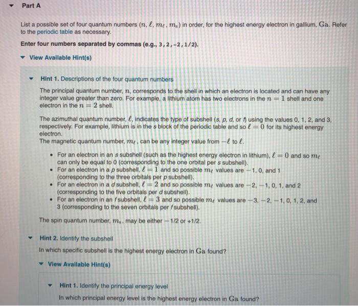Solved Quantum Numbers and Electron Identification Quantum | Chegg.com