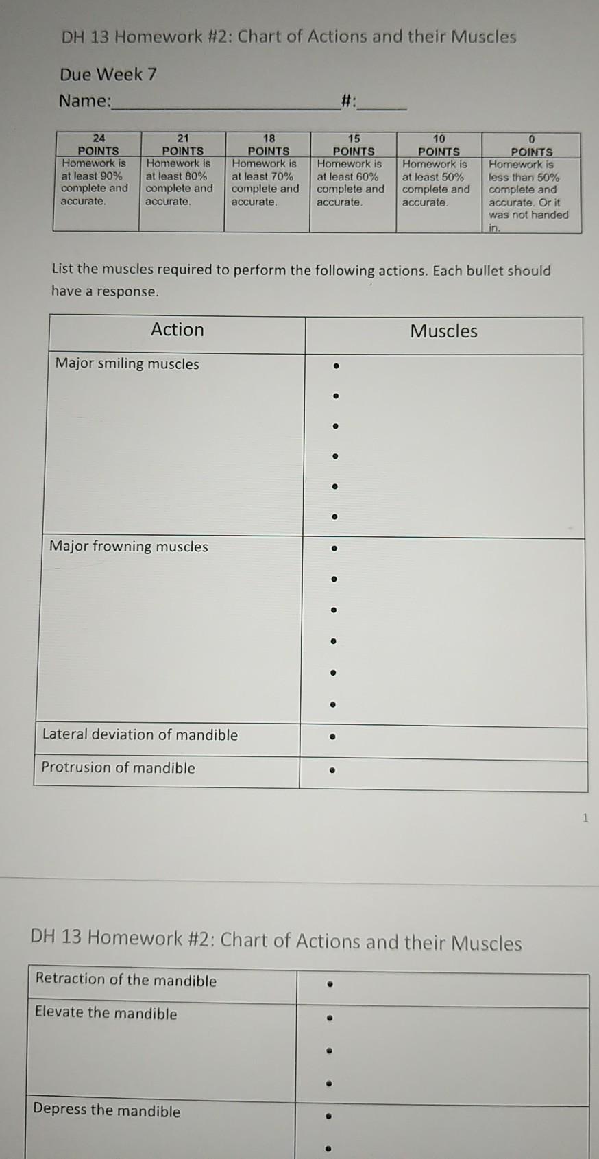 Solved DH 13 Homework #2: Chart of Actions and their Muscles | Chegg.com